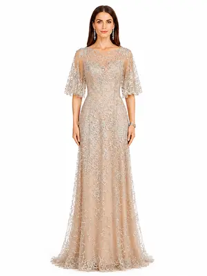 LARA NEW YORK Cape Sleeve Gown - Silver
