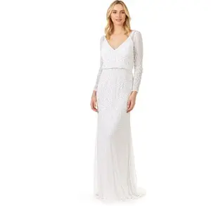 LARA NEW YORK Long Sleeve Beaded Wedding Dress - Ivory