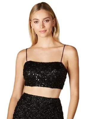 LARA NEW YORK LARA New York Beaded Tulle Top Black