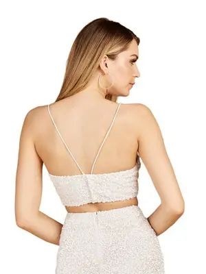 LARA NEW YORK Beaded Tulle Top - Ivory