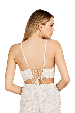 LARA NEW YORK Beaded Spaghetti Strap Top - Ivory