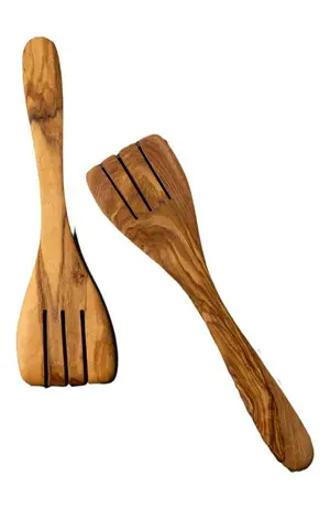GHARYAN STONEWARE Olive Wood Serving Spatula Forkspair