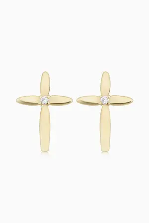 ORADINA 14k Cross Stud Earrings - Yellow Gold