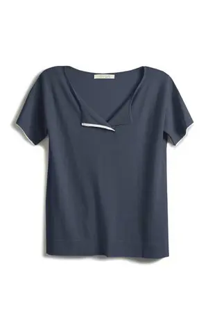 OYUN Split Neck T-shirt - Cadet