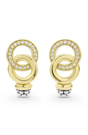 Lagos Signature Caviar Interlocking Circle Diamond Drop Earrings