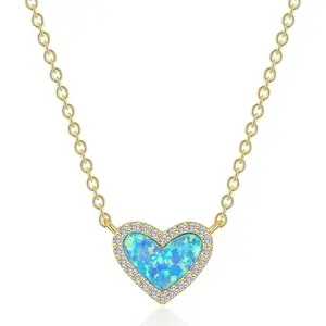 Lafonn Simulated Opal And Simulated Diamond Heart Pendant Necklace - Gold/blue