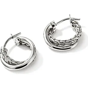 John Hardy Essentials Crossover Hoop Earrings With Diamonds - Silver