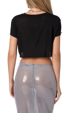 EDIKTED Seville Burnout Crop T-shirt - Black