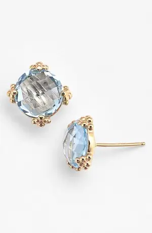 Anzie Dew Drop Stud Earrings - Blue Topaz/yellow Gold