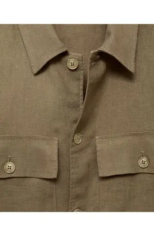 Mango Linen Button-up Shirt Jacket - Khaki Green