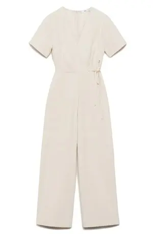 Mango Faux Wrap Straight Leg Jumpsuit - Ecru