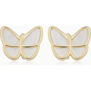 ORADINA 14k Mother Of Pearl Butterfly Stud Earrings - Yellow Gold
