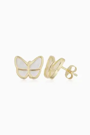 ORADINA 14k Mother Of Pearl Butterfly Stud Earrings