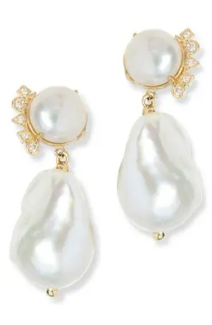 Anzie Cléo Baroque Pearl Earrings - White