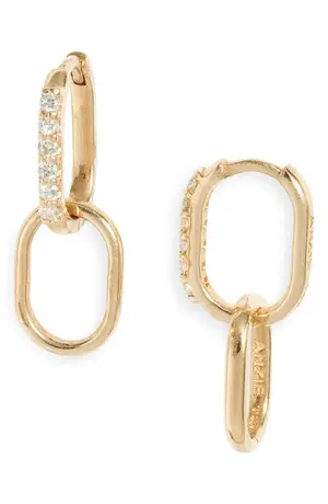 Anzie 14k Gold And Diamond Paper Clip Drop Hoop Earrings - Yellow Gold