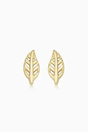 ORADINA 14k Leaf Stud Earrings - Yellow Gold