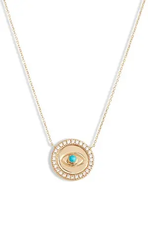 Anzie Classique Royale Evil Eye Disk Necklace - Turquoise/aqua