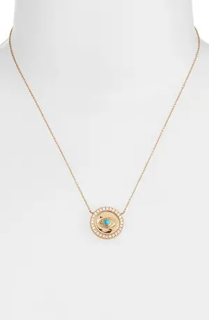 Anzie Classique Royale Evil Eye Disk Necklace - Turquoise/aqua