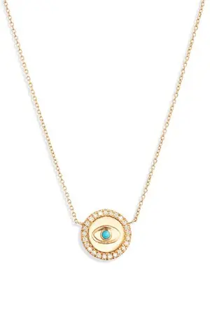 Anzie Mini Royale Evil Eye Turquoise & Diamond Necklace - Turquoise/aqua