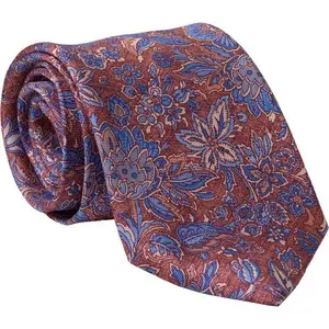 ELIZABETTA Elizabetta Catania Extra Long Printed Silk Neck Tie Blue And Brick Red