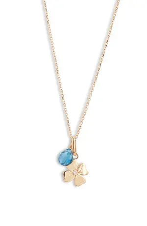 Anzie Yellow Gold Diamond And Topaz Love Letter Clover Pendant Necklace - Blue