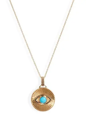 Anzie Classique Evil Eye Medallion Necklace - Turquoise/aqua