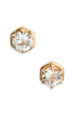 Anzie Mélia Round White Topaz Stud Earrings - Yellow Gold