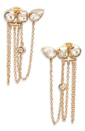 Anzie Cléo Diamond And White Topaz Chain Earrings - Yellow Gold
