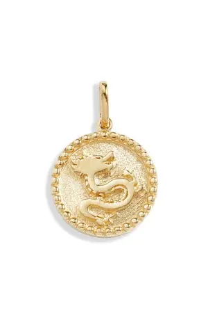 Anzie Dew Drop Dragon Medallion Pendant - Gold