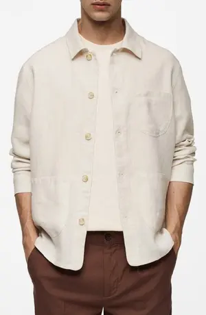 Mango Linen Button-up Overshirt
