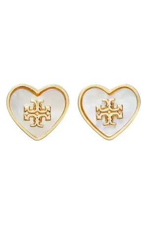 Tory Burch Forget Me Not Heart Stud Earrings - Tory Gold/mother Of Pearl
