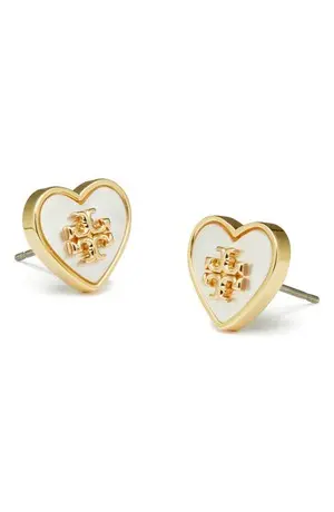 Tory Burch Forget Me Not Heart Stud Earrings - Tory Gold/mother Of Pearl