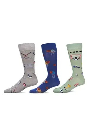 MEMOI Sports Crew Socks 3 Pack - Green Multi