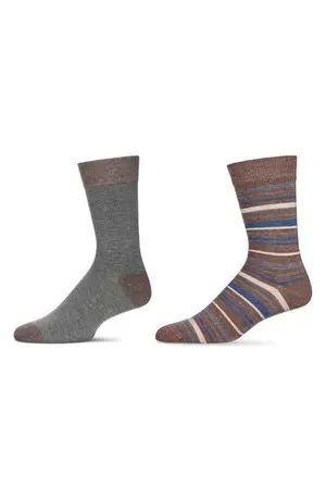 MEMOI Assorted 2-pack Crew Socks - Brown Heather