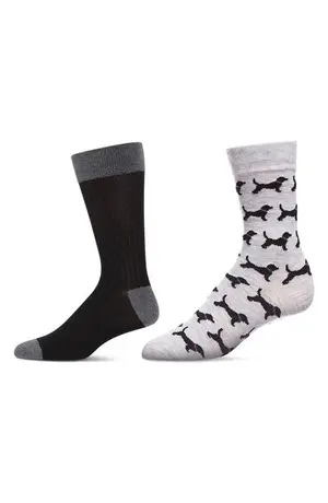 MEMOI Assorted Crew Socks 2 Pack - Black-black