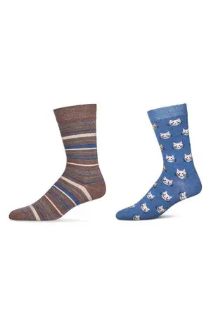 MEMOI Assorted Crew Socks 2 Pack - Denim Heather