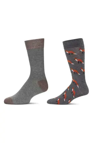 MEMOI Assorted Crew Socks 2 Pack - Gray Heather