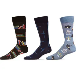 MEMOI Professions Assorted 3-pack Crew Socks - Black-black Multi