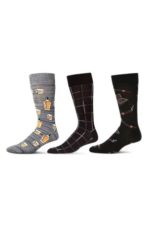 MEMOI Hobby Assorted Crew Socks 3-pack - Gray-black