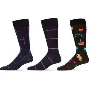 MEMOI Happy Birthday Crew Socks 3-pack - Black-black