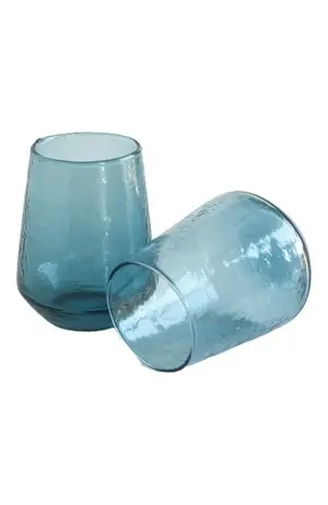 CREATIVE WOMEN Handblown Hammered Glass Water Tumblerset Of 4 - Blue