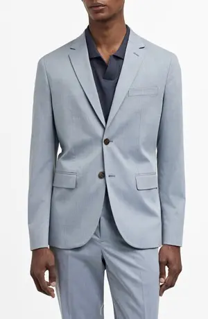 Mango Superslim Fit Light Blue Stretch Sport Coat - Sky Blue