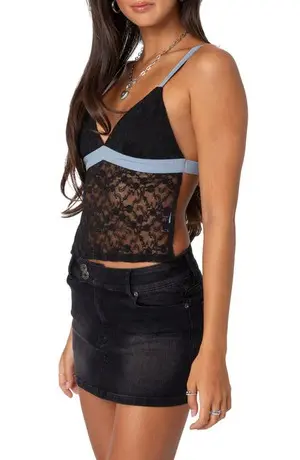 EDIKTED Open Back Sheer Lace Camisole