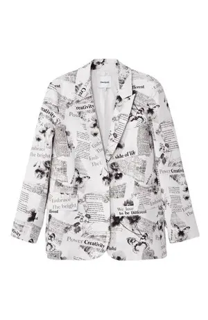 Desigual Bratislava News Print Stretch Cotton Blazer