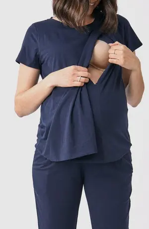 ANGEL MATERNITY Petal Nursing Top - Navy