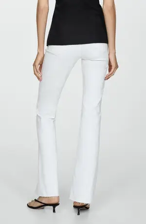 Mango Frayed Mid-rise Flare Jeans - White