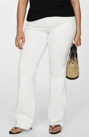 Mango Frayed Mid-rise Flare Jeans - White