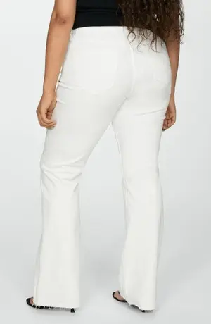 Mango Frayed Mid-rise Flare Jeans - White