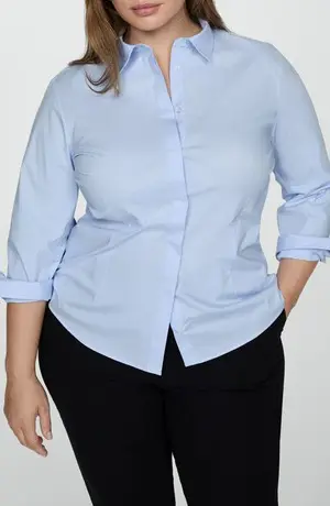 Mango Fitted Button-up Shirt - Sky Blue
