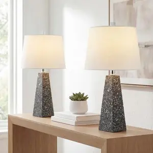 JONATHAN Y Owen Contemporary Resin Led Table Lamp - Dark Gray Terrazzo